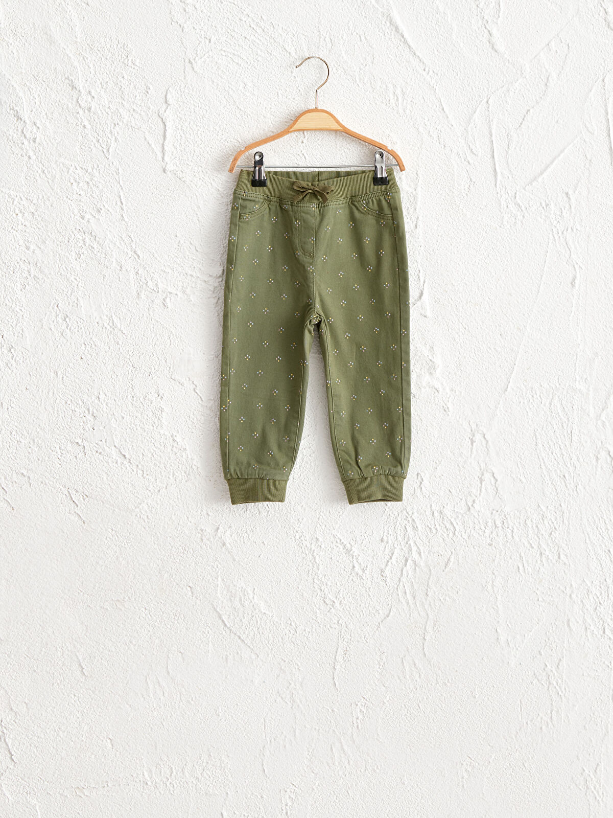 Beli Lastikli Baskılı Gabardin Kız Bebek Jogger Pantolon