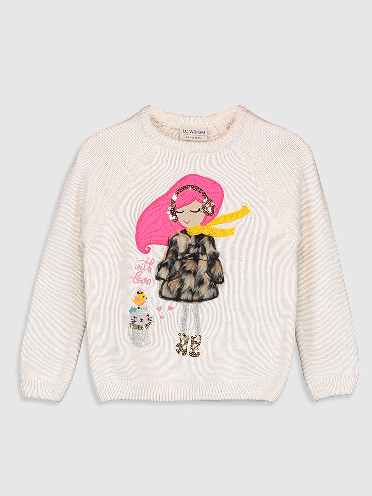 Kız Çocuk Desenli Kalın Triko Kazak