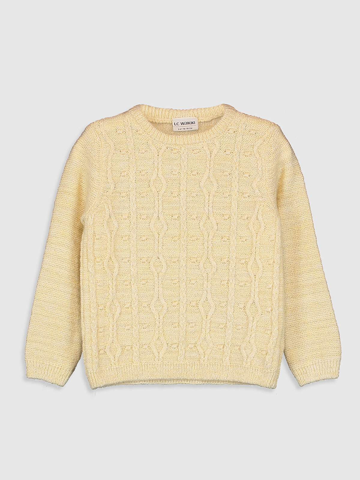 Bisiklet Yaka Kendinden Desenli Uzun Kollu Kız Çocuk Kalın Triko Kazak