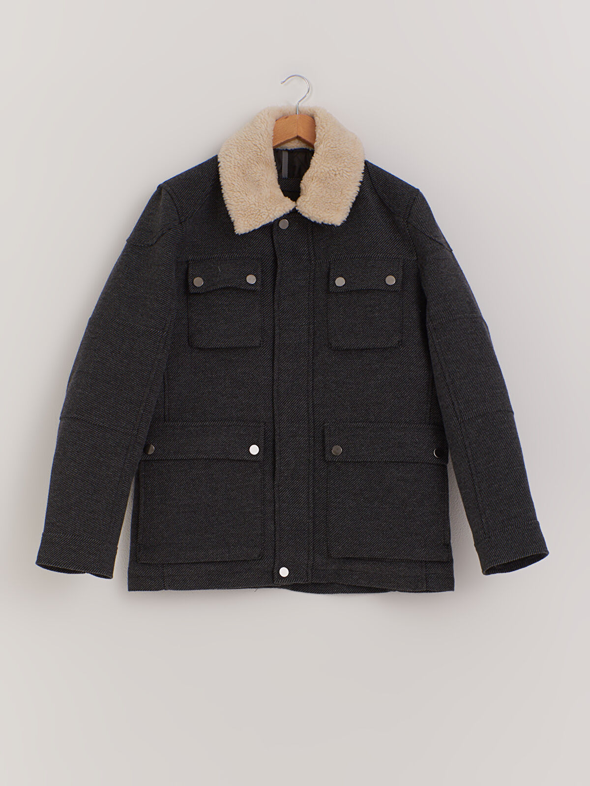 LCW VISION Yakası Pelüş Kürklü Kaşe Kaban