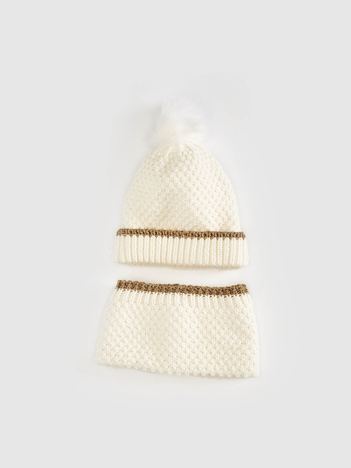 Kız Çocuk Ponponlu Triko Bere ve Boyunluk