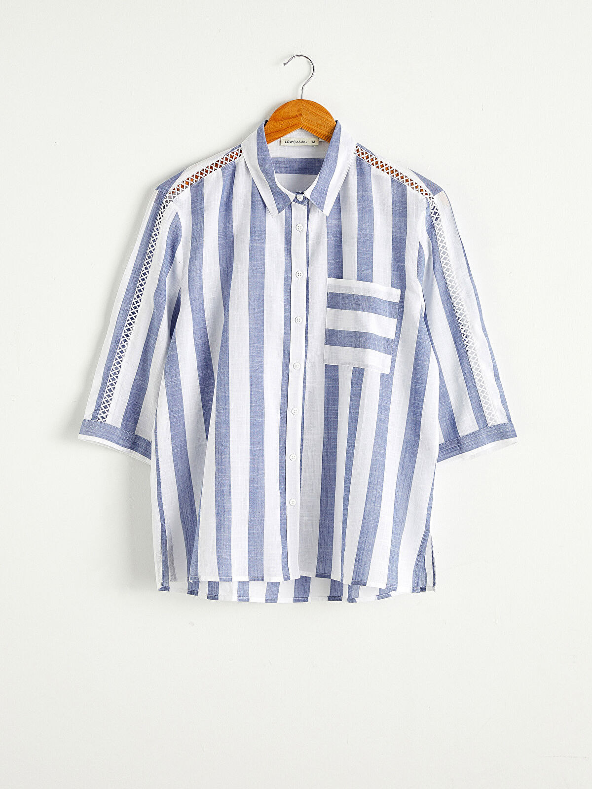 Fisto Detaylı Çizgili Poplin Gömlek