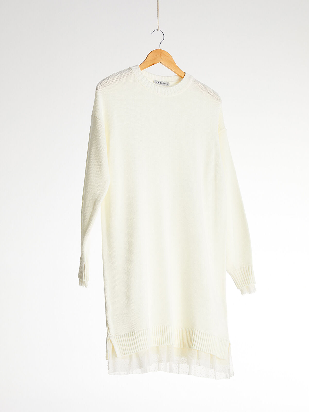 Dantel Detaylı Düz Triko Tunik