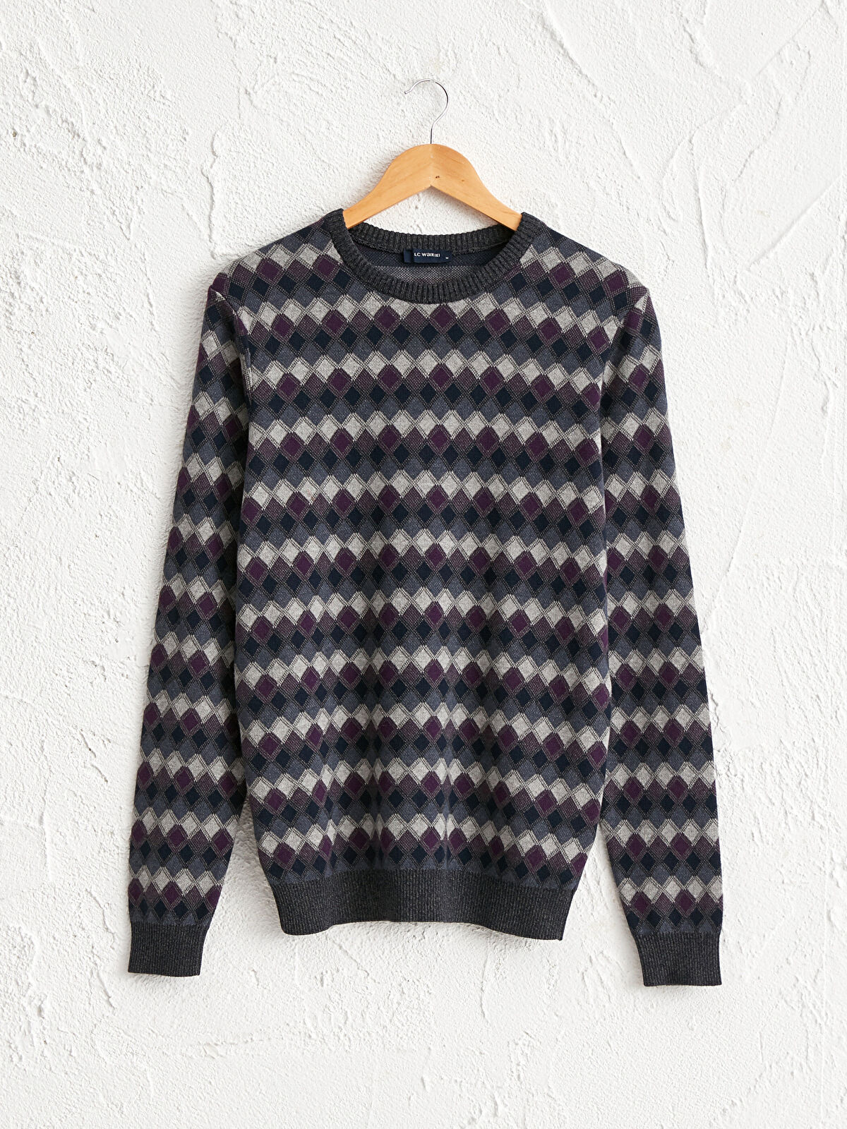 Bisiklet Yaka Baklava Desenli İnce Triko Kazak