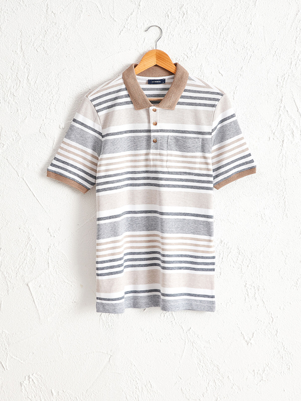 Slim Fit Polo Yaka Çizgili Pike Tişört