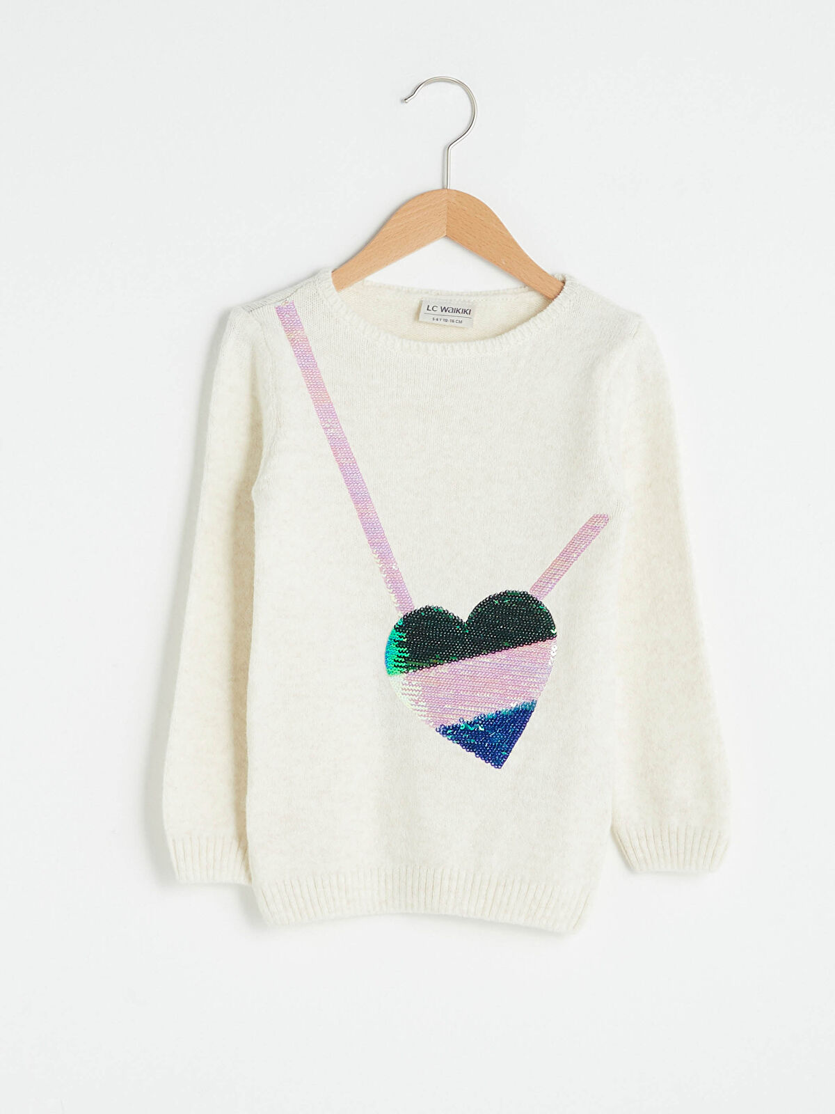 Bisiklet Yaka Pul İşlemeli Uzun Kollu Kız Çocuk Kalın Triko Kazak