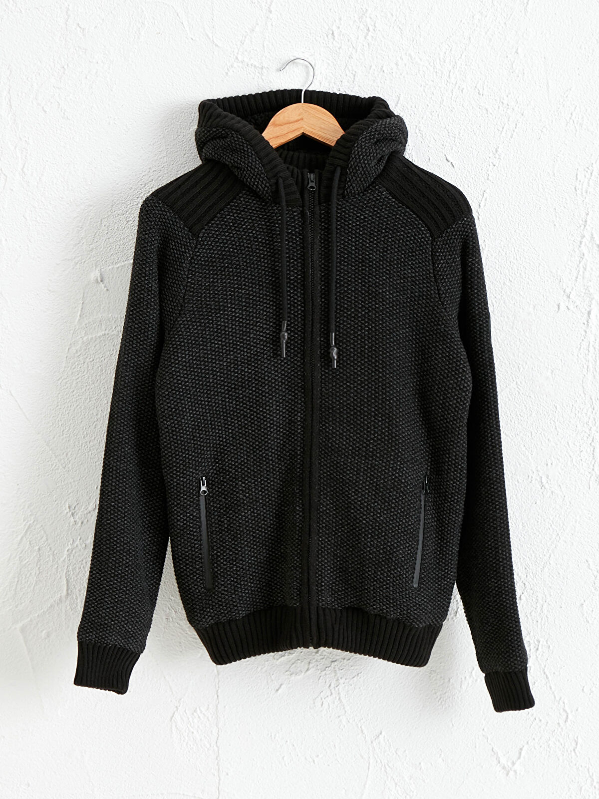 Kapüşonlu Fermuarlı Triko Hırka