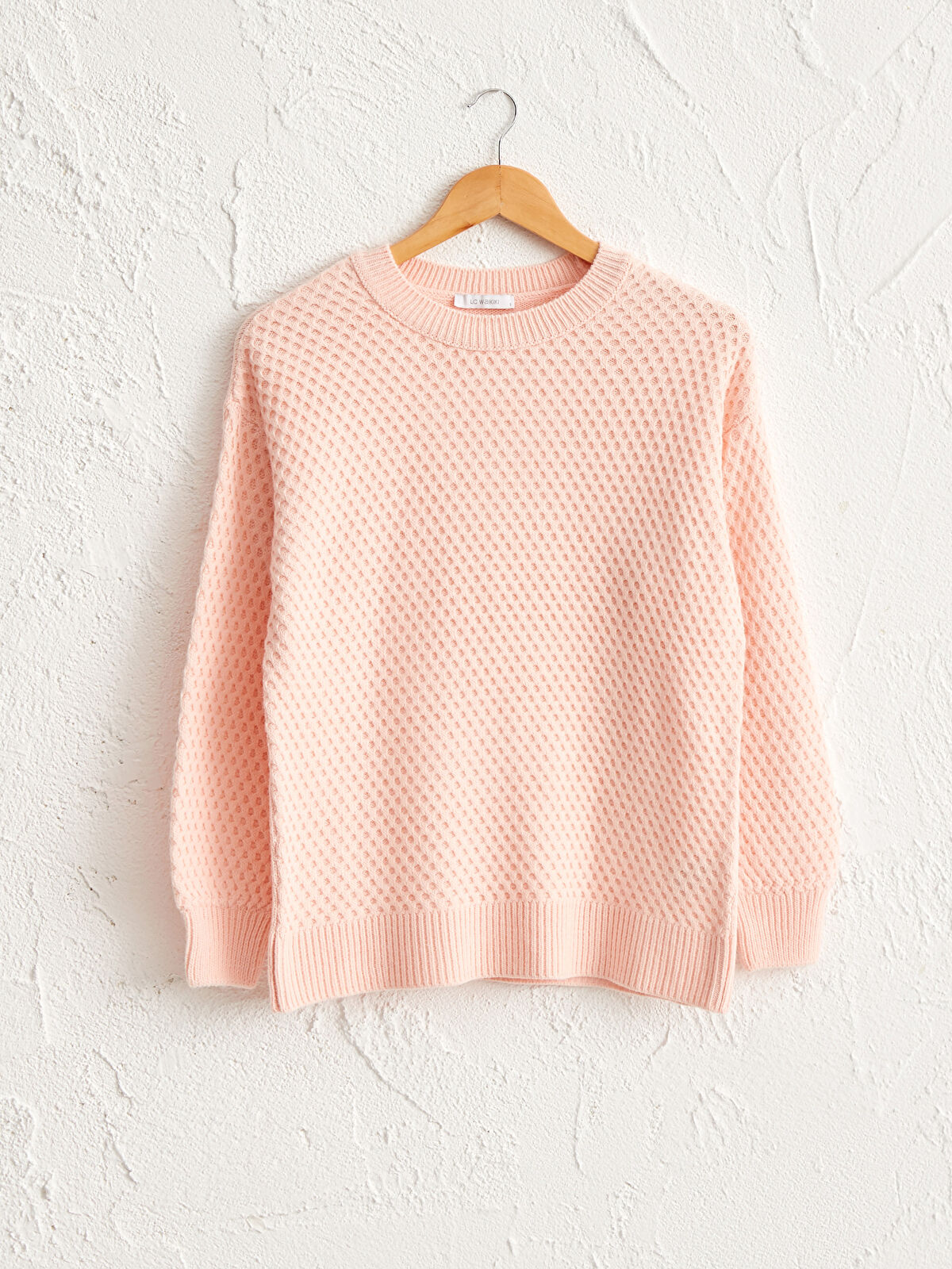 Kendinden Desenli Kalın Triko Kazak