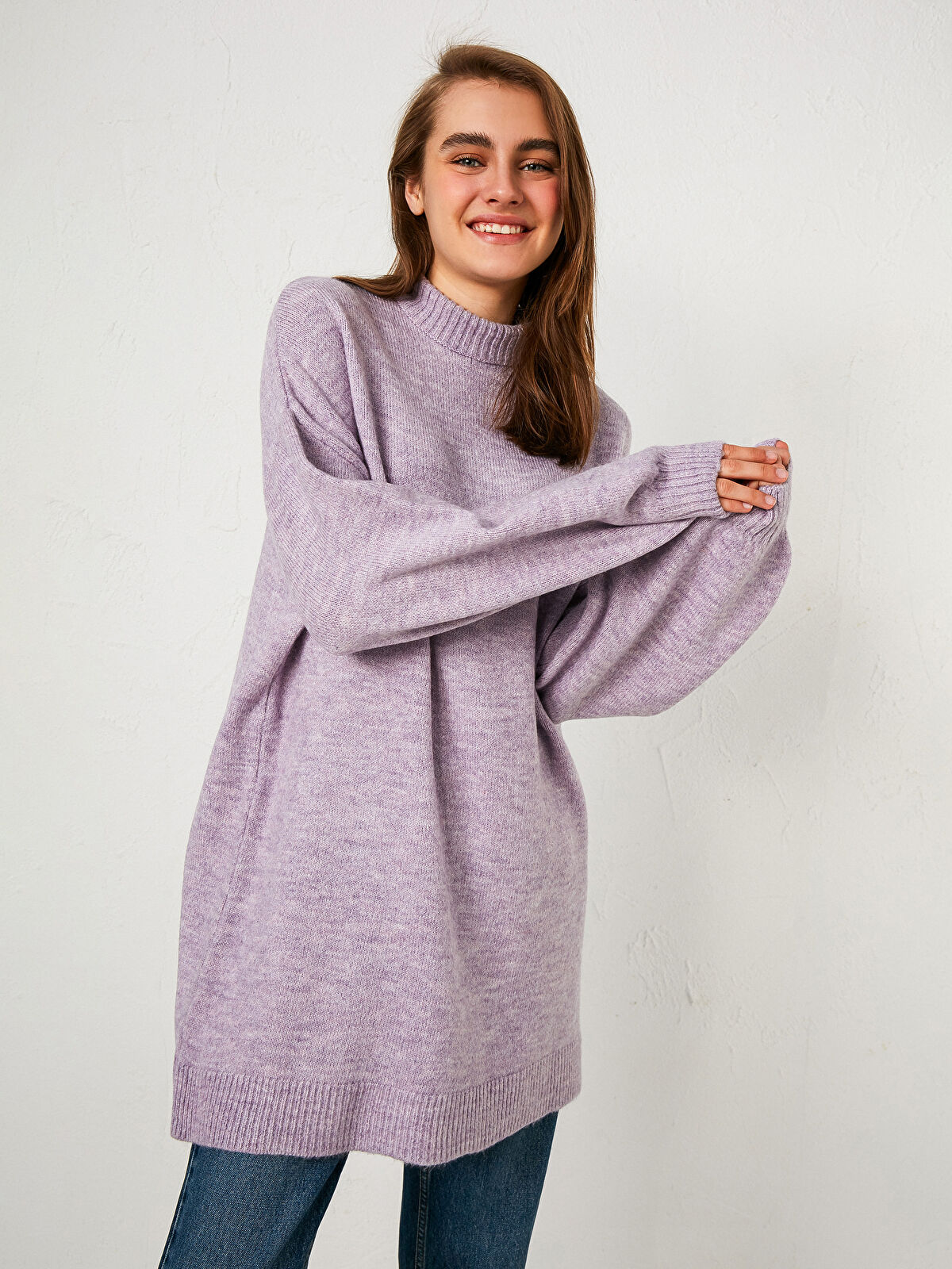 Yarım Balıkçı Yaka Oversize Triko Tunik