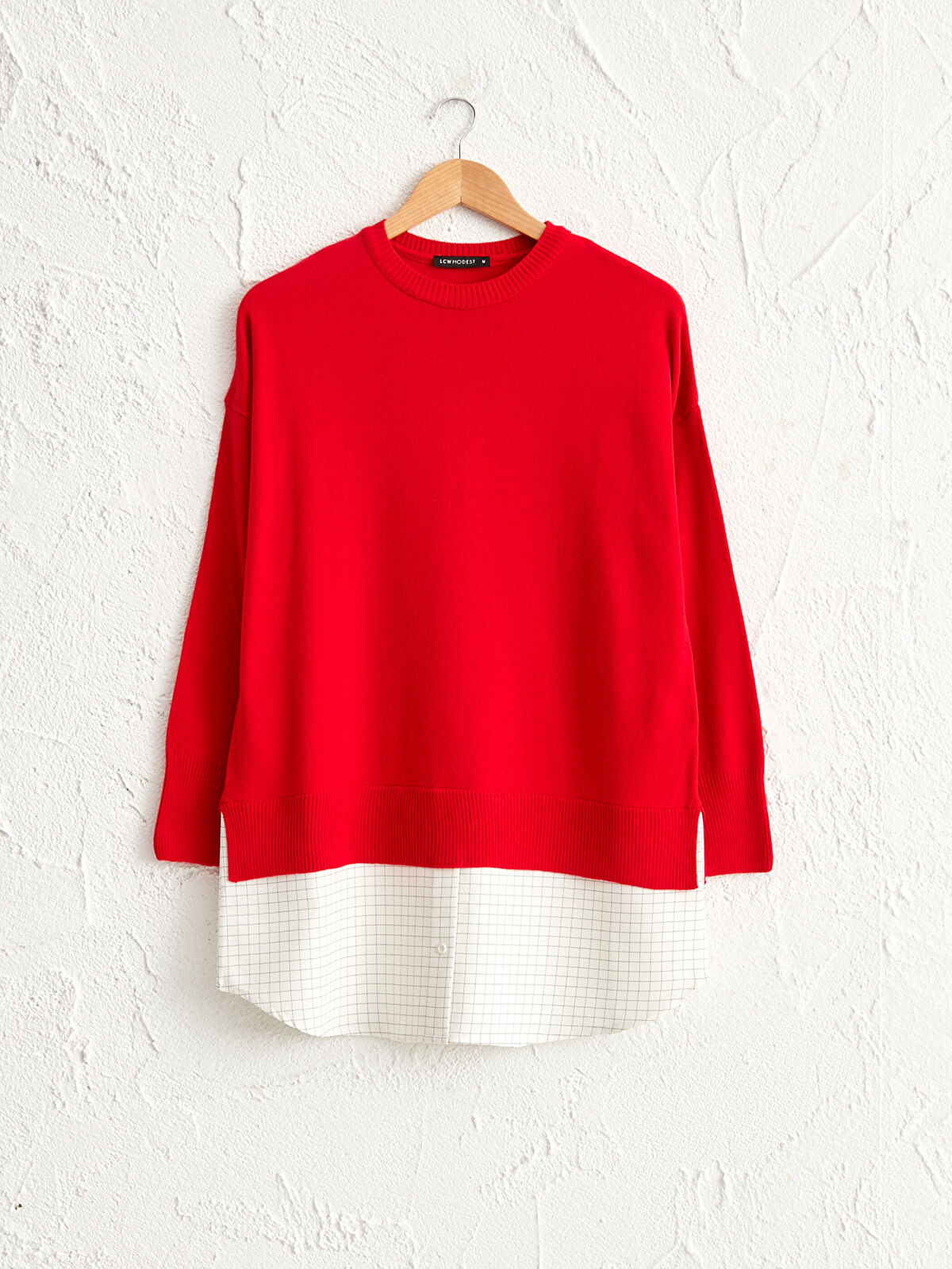 Kareli Kumaş Detaylı Triko Tunik