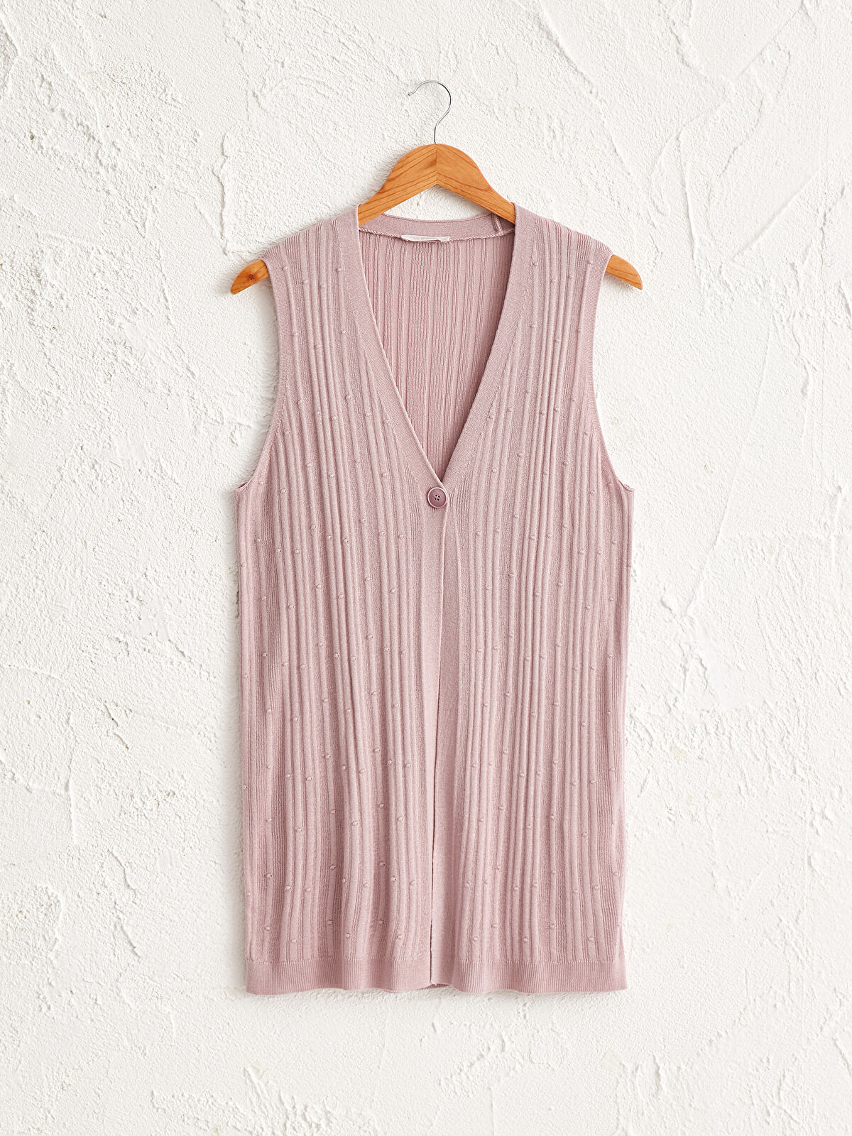 Kendinden Desenli Düğmeli Kadın İnce Triko Yelek