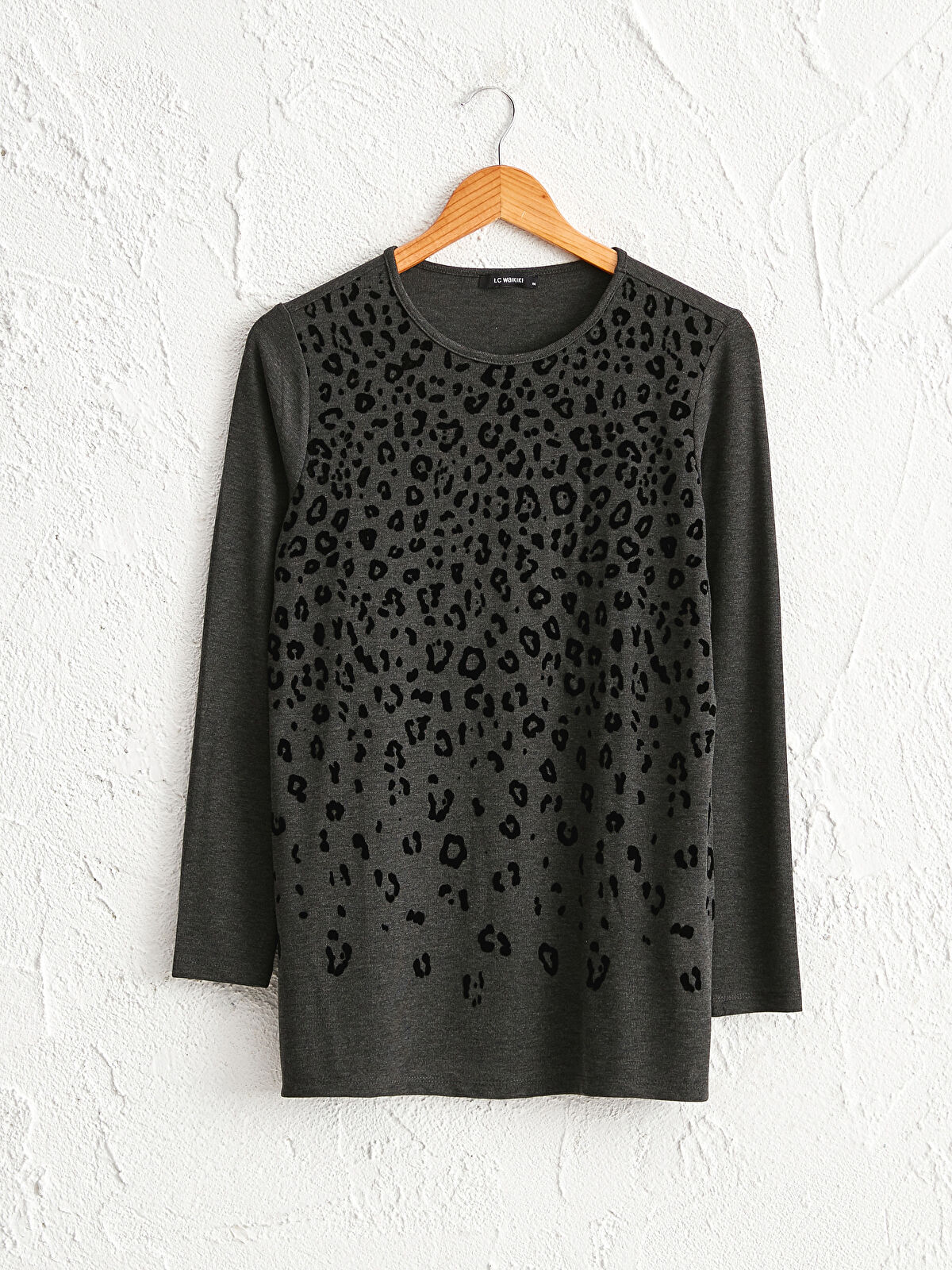 LCW GRACE Bisiklet Yaka Uzun Kollu Kadın Baskılı Esnek Tişört