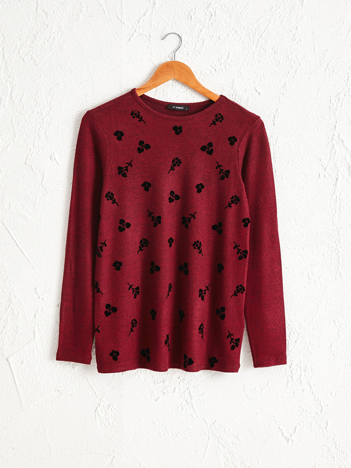 LCW GRACE Bisiklet Yaka Uzun Kollu Kadın Baskılı Esnek Tişört