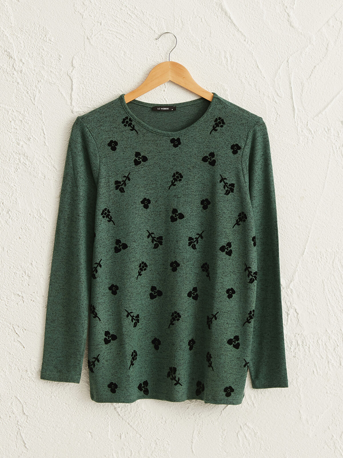 LCW GRACE Bisiklet Yaka Uzun Kollu Kadın Baskılı Esnek Tişört