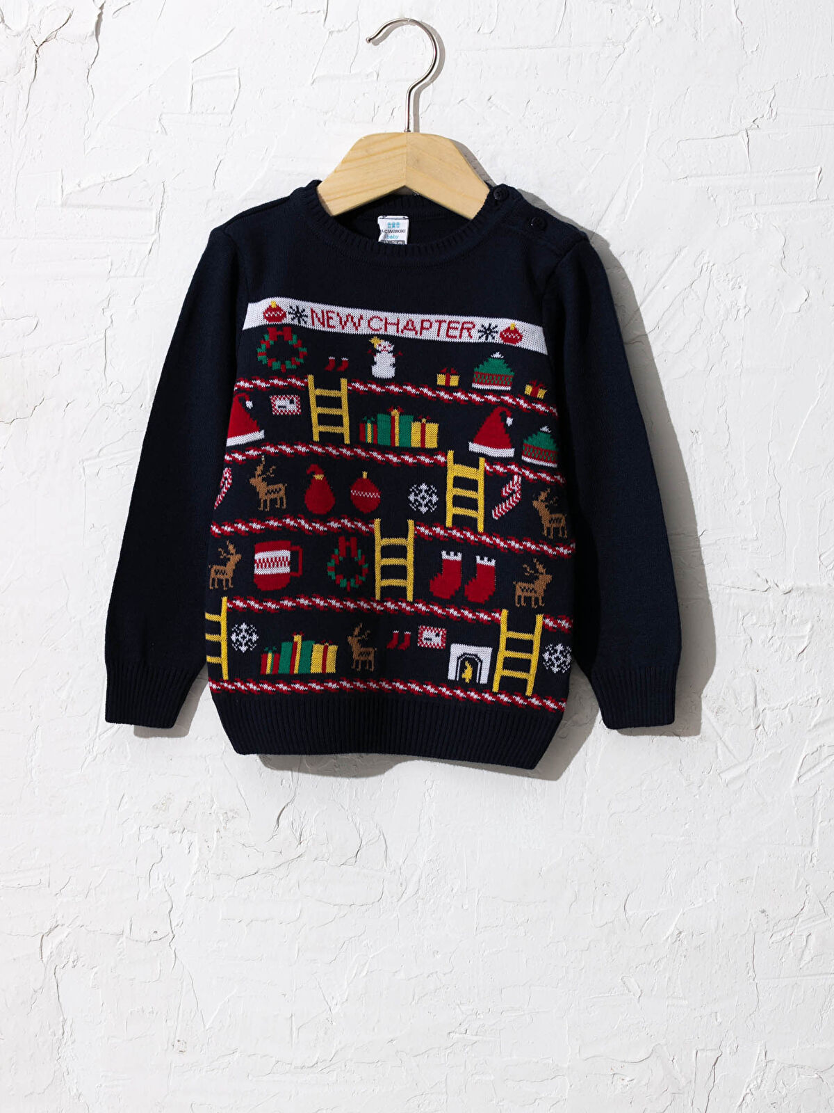 Erkek Bebek Yılbaşı Temalı Triko Kazak Baba Oğul Kombini