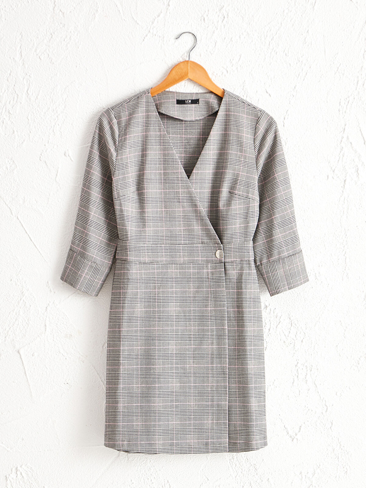 Kruvaze Yaka Ekose Elbise