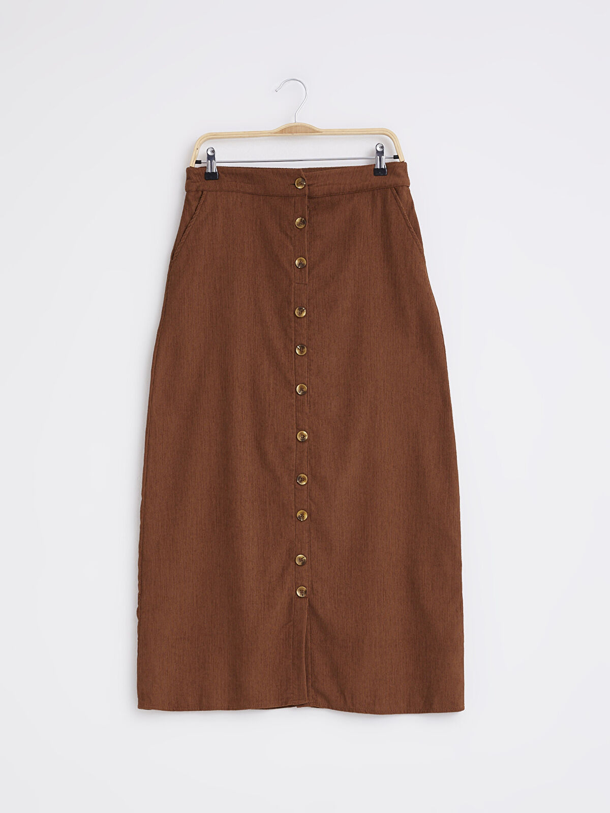 Önü Düğmeli Kadife Etek