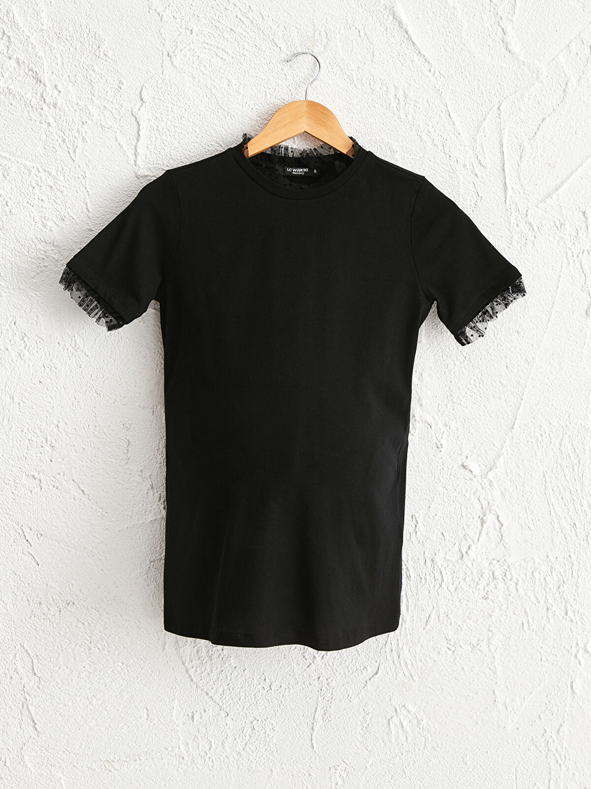 Kolları Fırfırlı Pamuklu Hamile Tişört