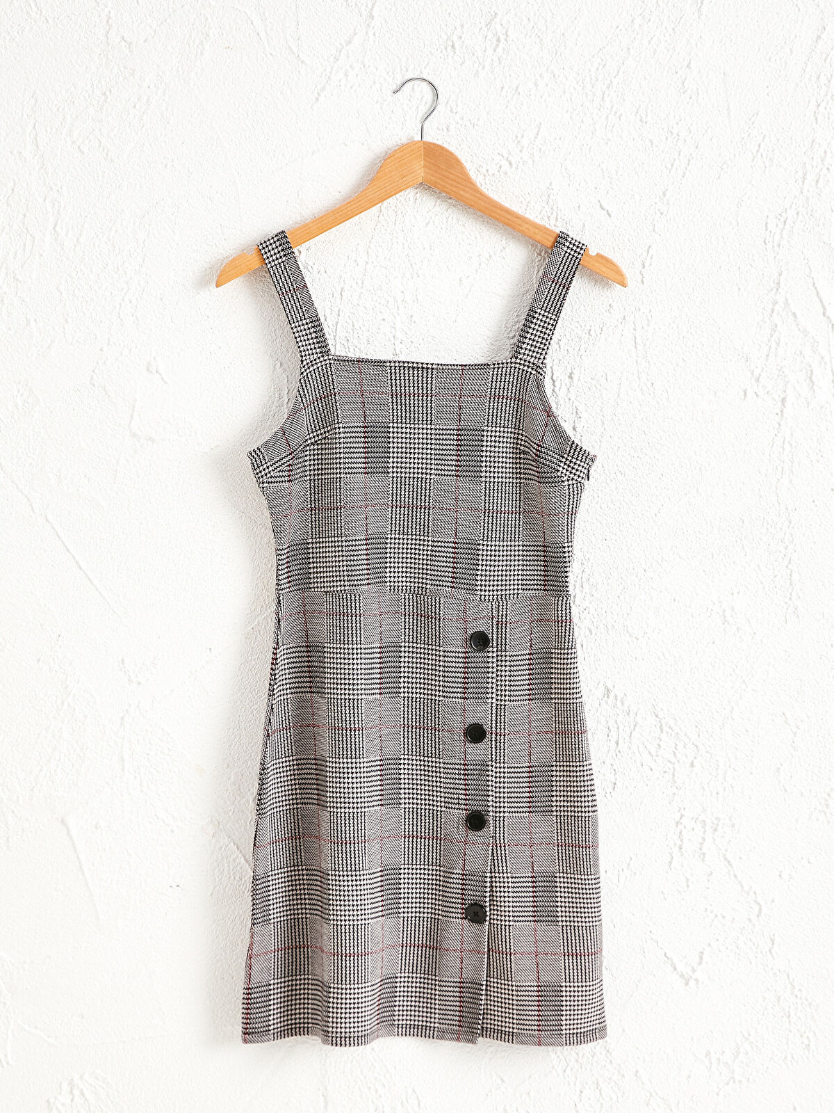 LCW CASUAL Kare Yaka Askılı Kadın Ekose Desenli Elbise