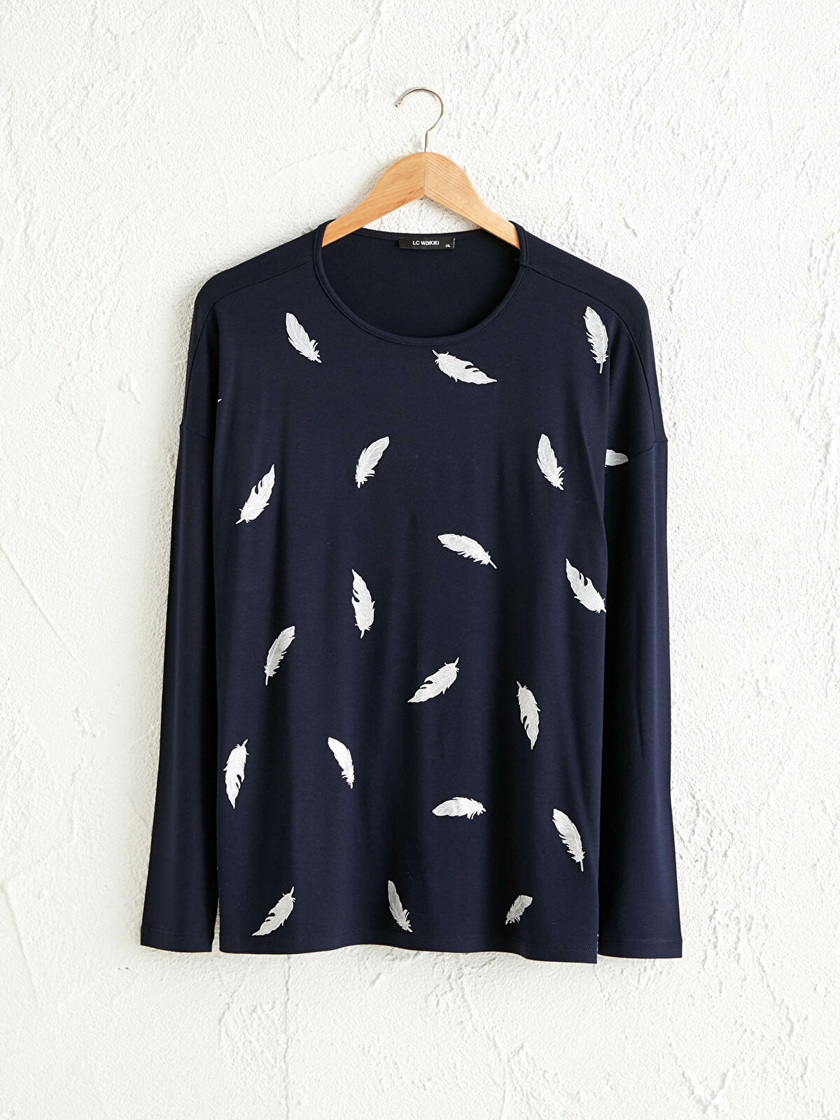 LCW ACTIVE Bisiklet Yaka Uzun Kollu Kadın Desenli Salaş Tişört