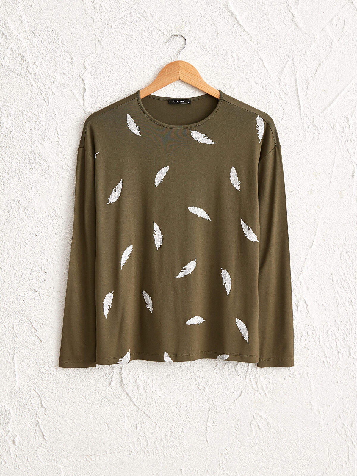 LCW ACTIVE Bisiklet Yaka Uzun Kollu Kadın Desenli Salaş Tişört