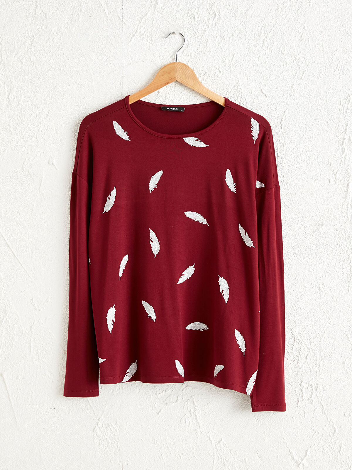 LCW ACTIVE Bisiklet Yaka Uzun Kollu Kadın Desenli Salaş Tişört