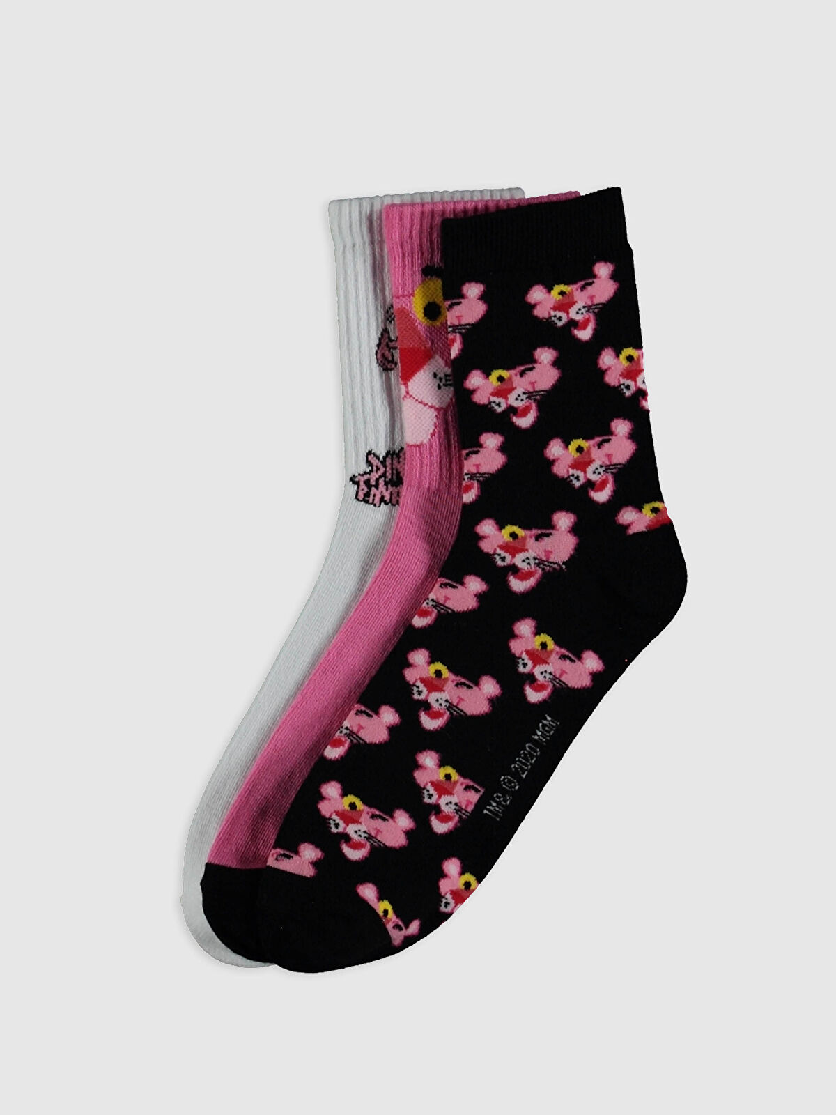 Pembe Panter Baskılı Patik Çorap 3'lü