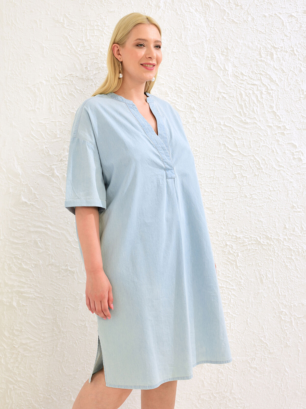 Büyük Beden Salaş Jean Elbise Büyük Beden Salaş Jean Elbise