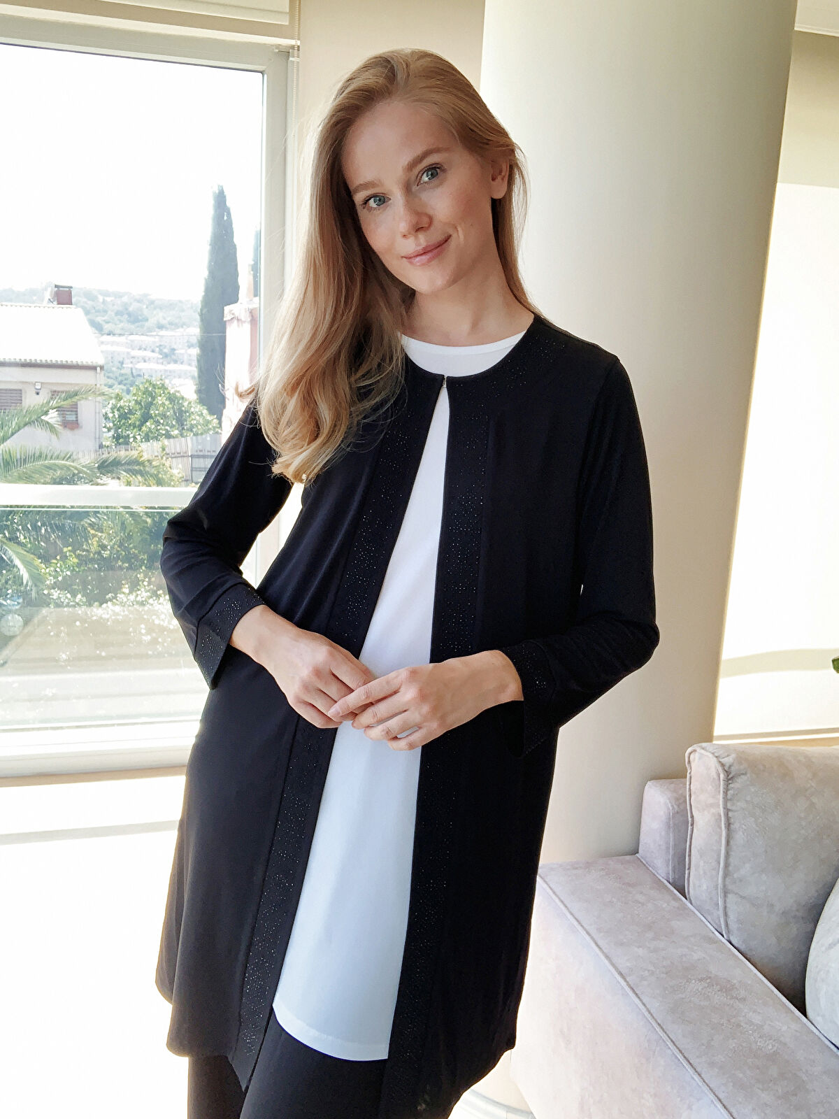 Aplike Baskılı Hırka ve Bluz Takım