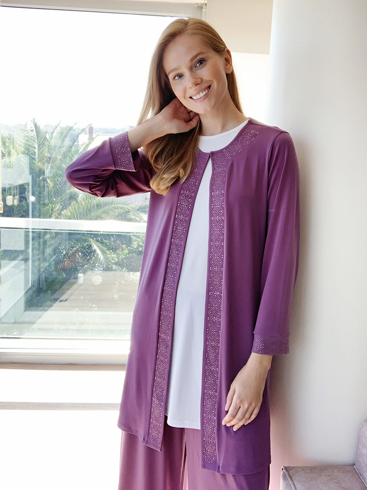 Aplike Baskılı Hırka ve Bluz Takım