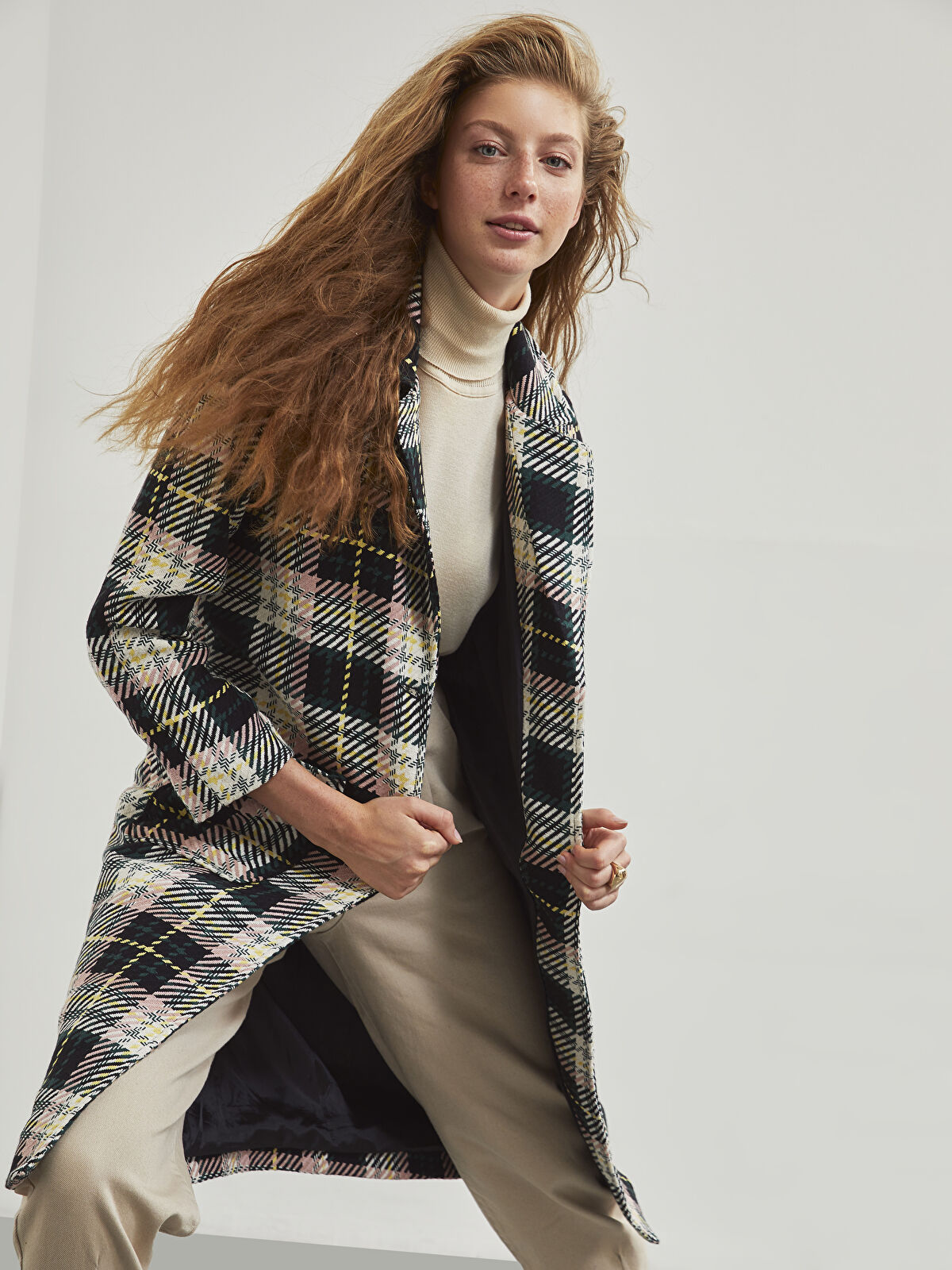 XSIDE Oversize Ekose Kaşe Kaban