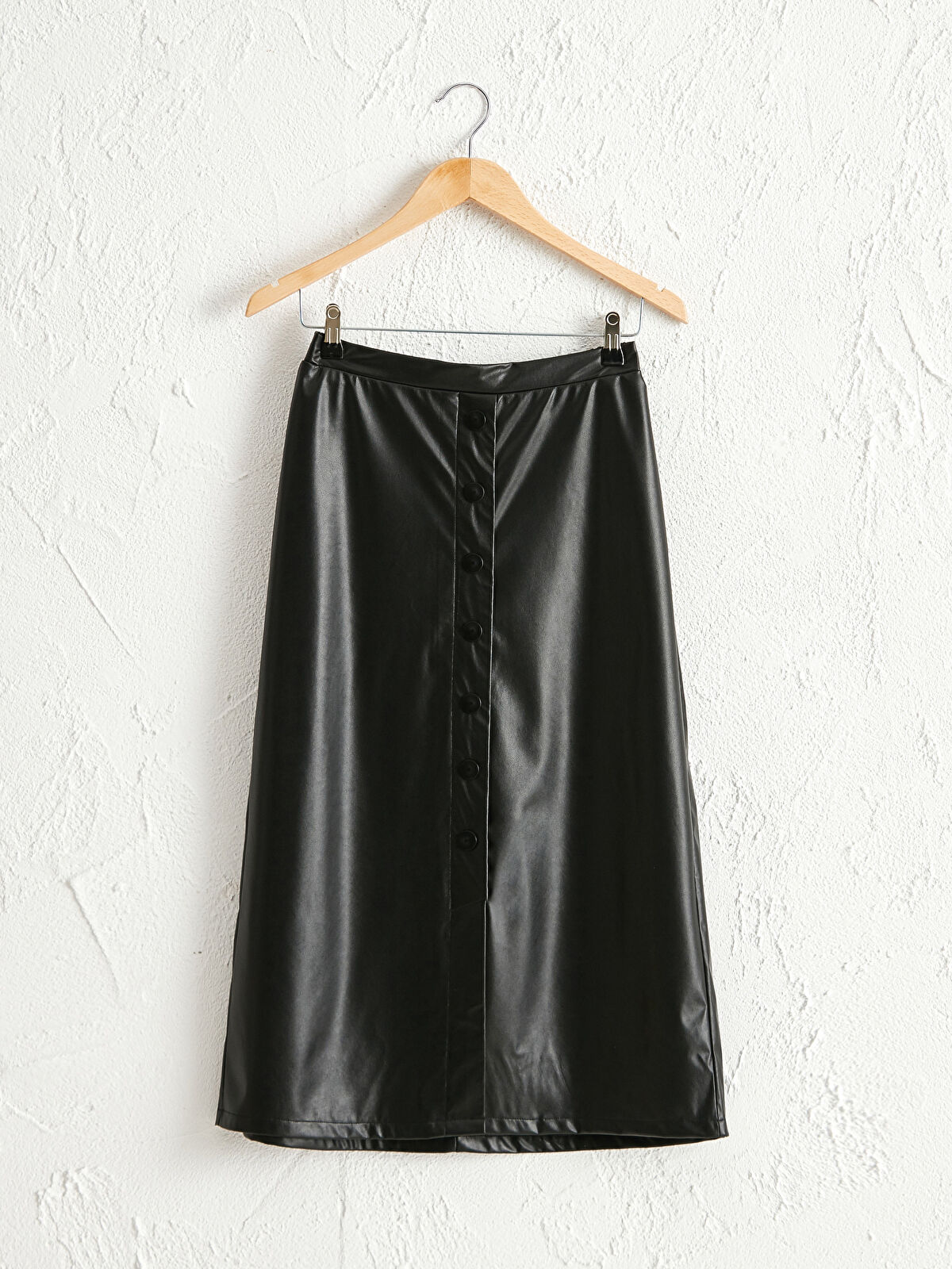 Deri Görünümlü Uzun Kloş Etek