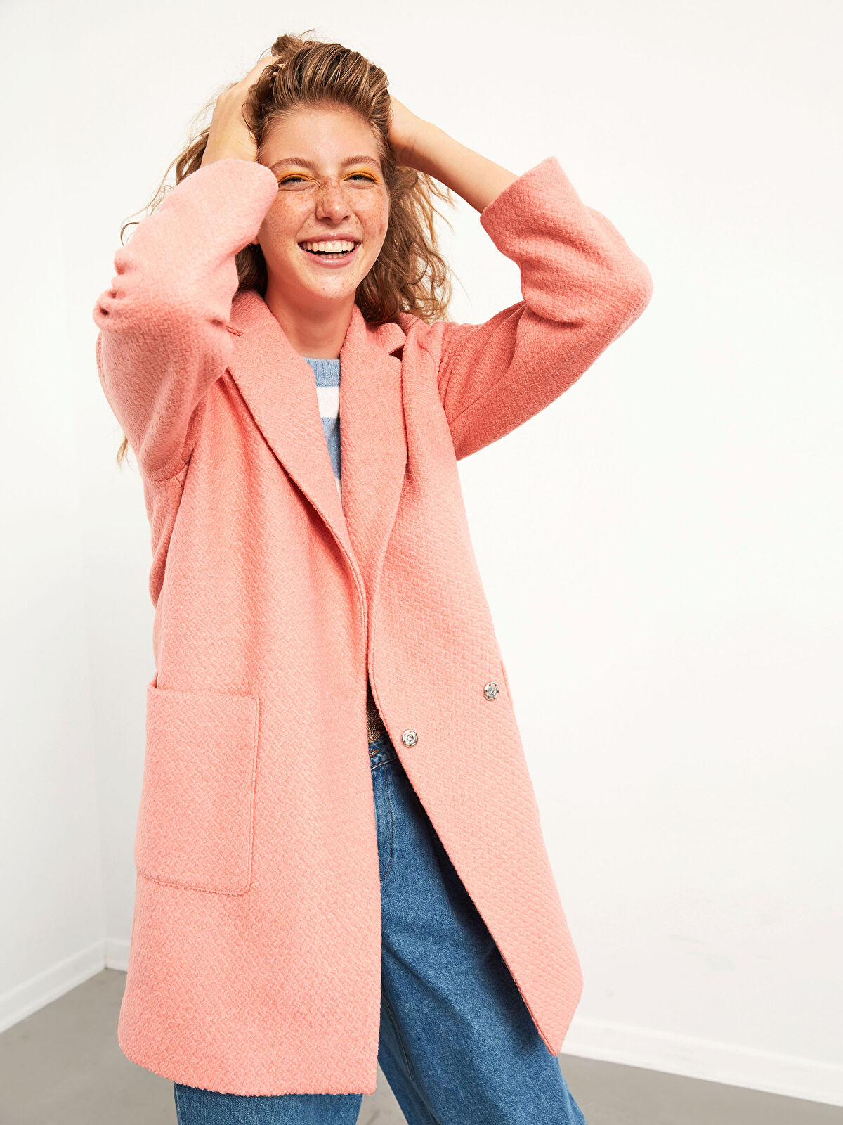 XSIDE Dokulu Kumaştan Cepli Kalın Kaban