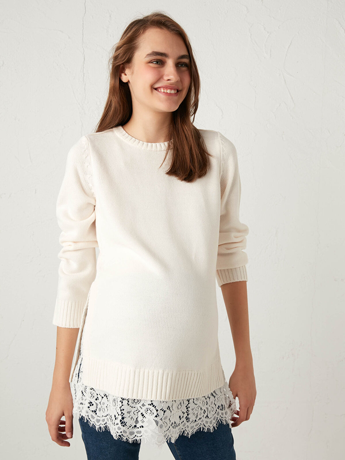 Dantel Detaylı Triko Hamile Tunik