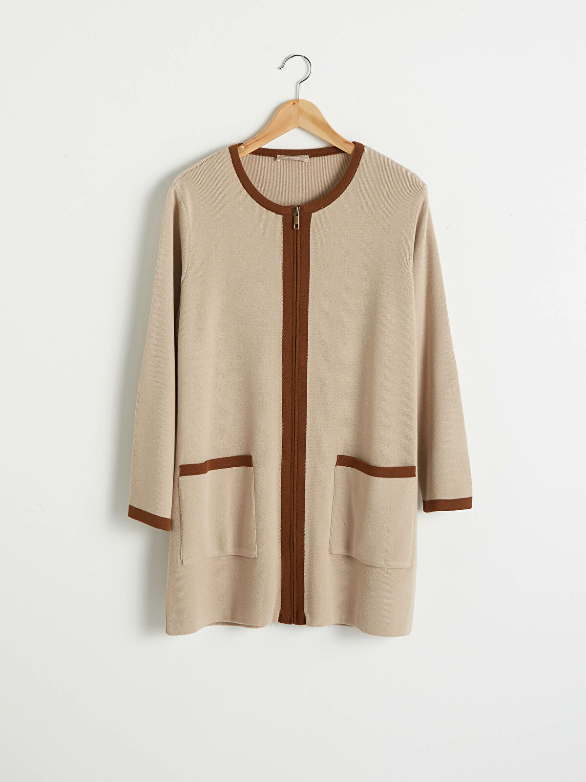 Şerit Detaylı Fermuarlı Kalın Hırka