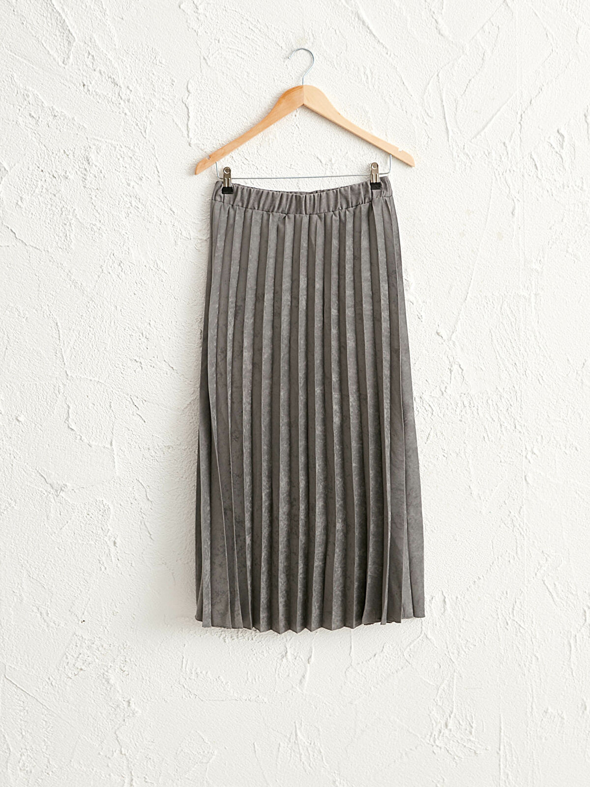 Süet Görünümlü Pileli Uzun Etek