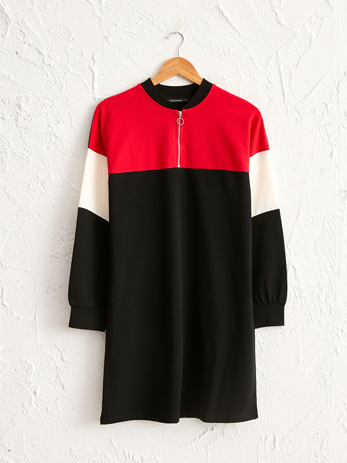 Renk Bloklu Yakası Fermuarlı Sweat Elbise