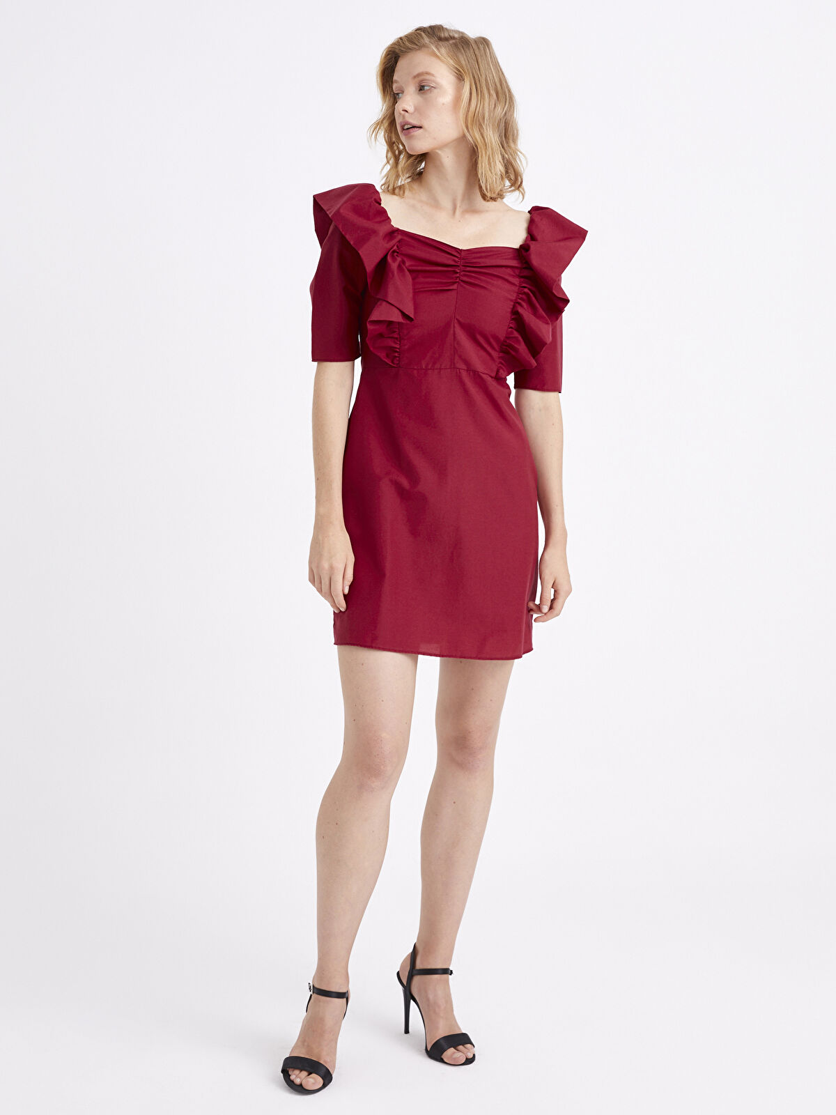 Fırfır Detaylı Mini Elbise