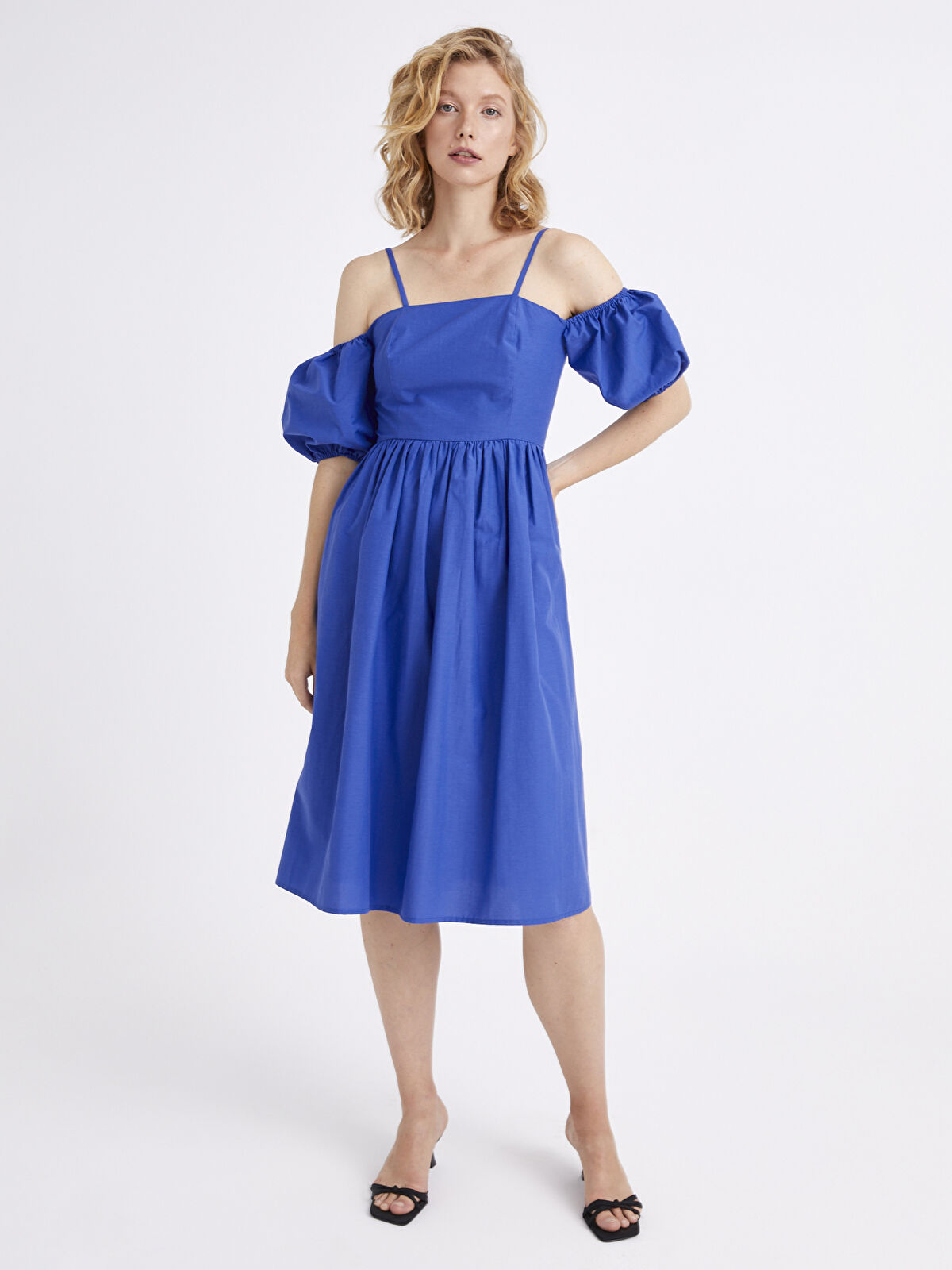 Balon Kol Midi Elbise