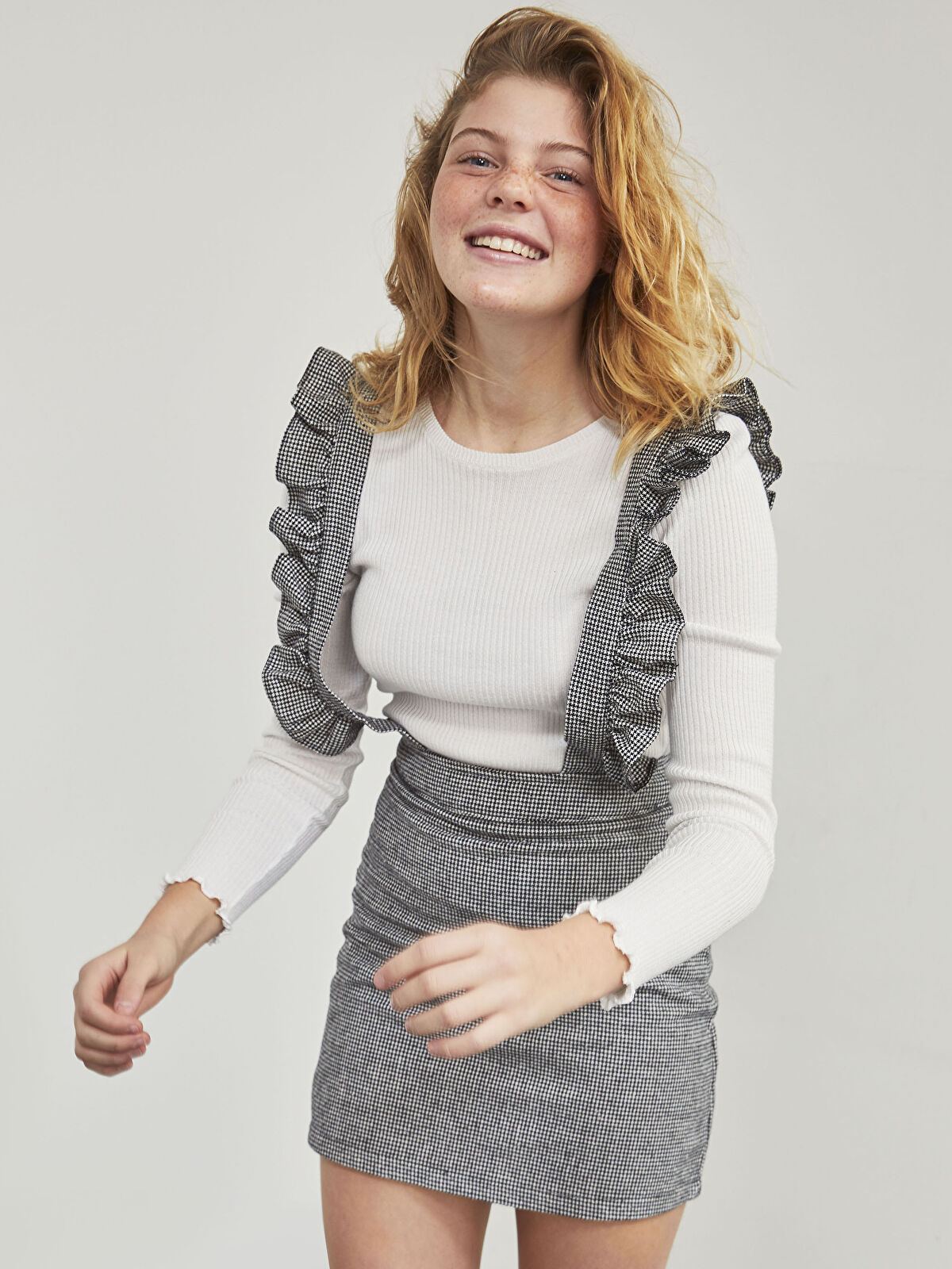 XSIDE Askılı Kazayağı Desenli Kadın Salopet Elbise