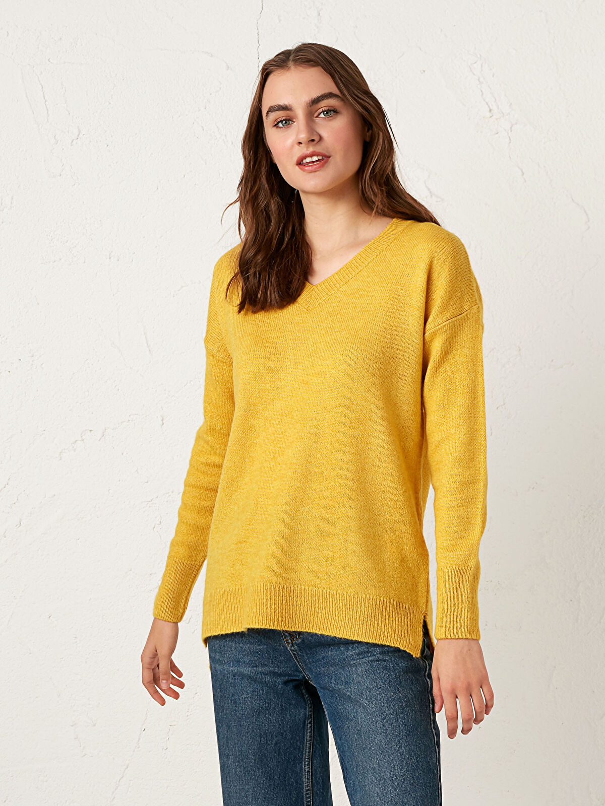 LCW CASUAL V Yaka Uzun Kollu Oversize Kadın Triko Tunik