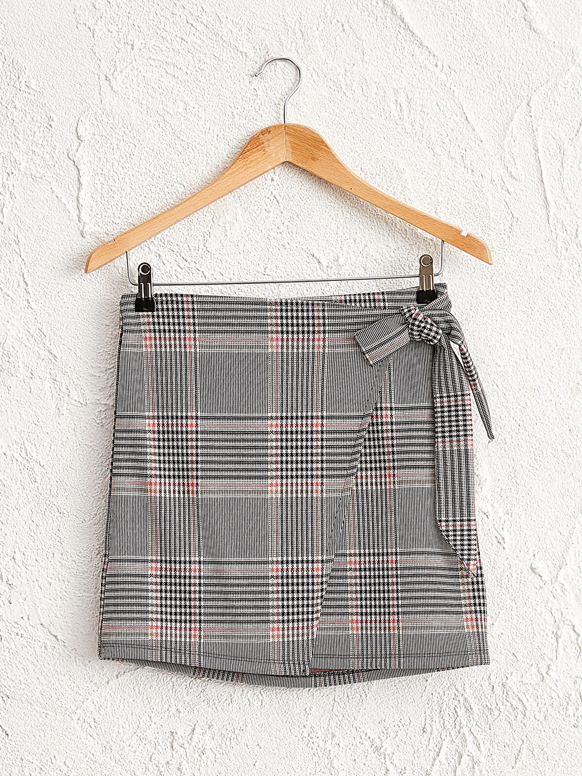 Ekose Desenli Kruvaze Etek