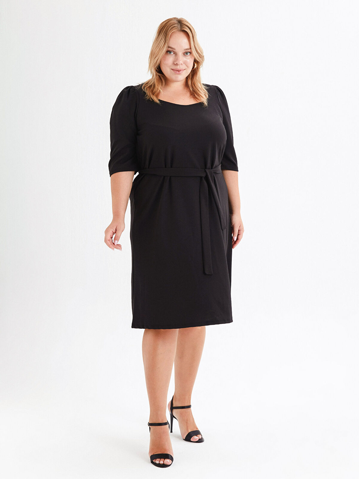 LCW CLASSIC Kare Yaka Düz Krep Kadın Elbise