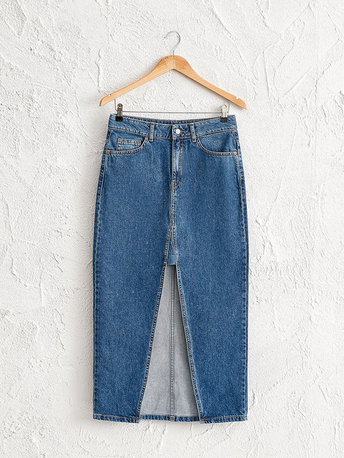 Standart Fit Yırtmaçlı Kadın Jean Etek