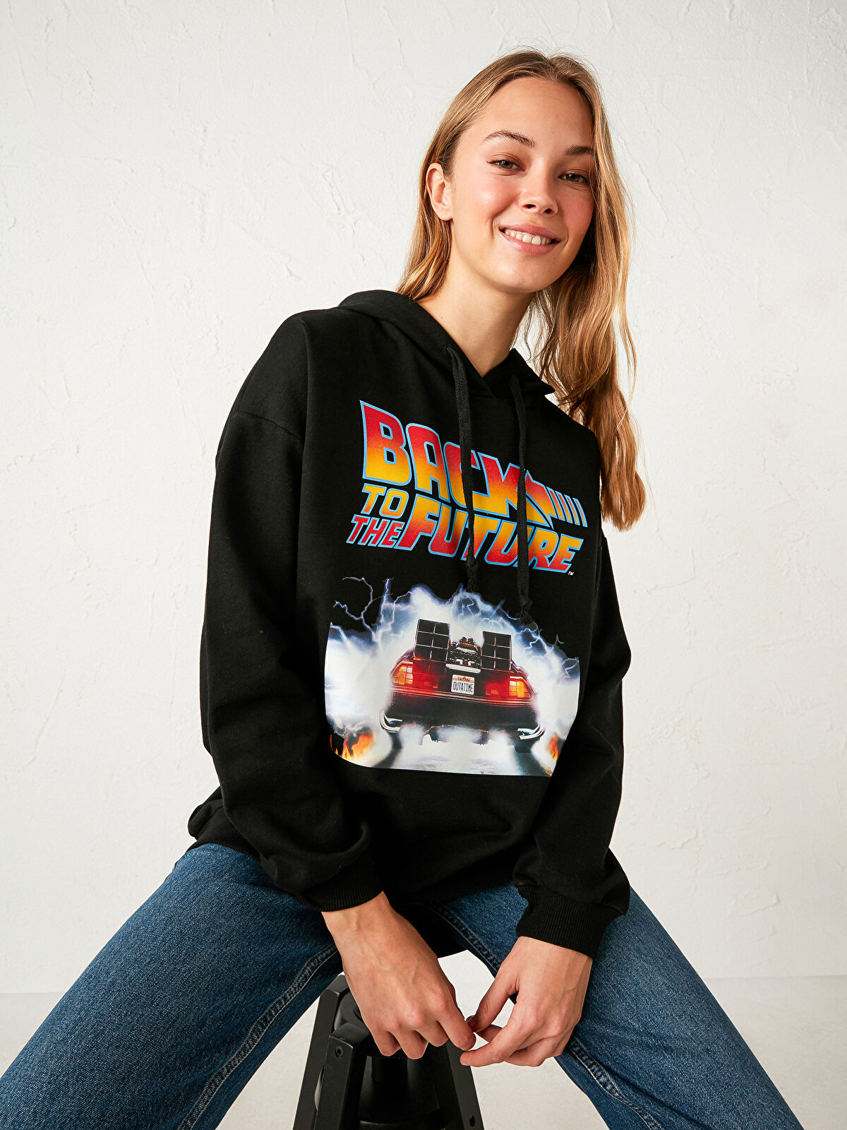 LCW GREEN Geleceğe Dönüş Baskılı Kapüşonlu Sweatshirt