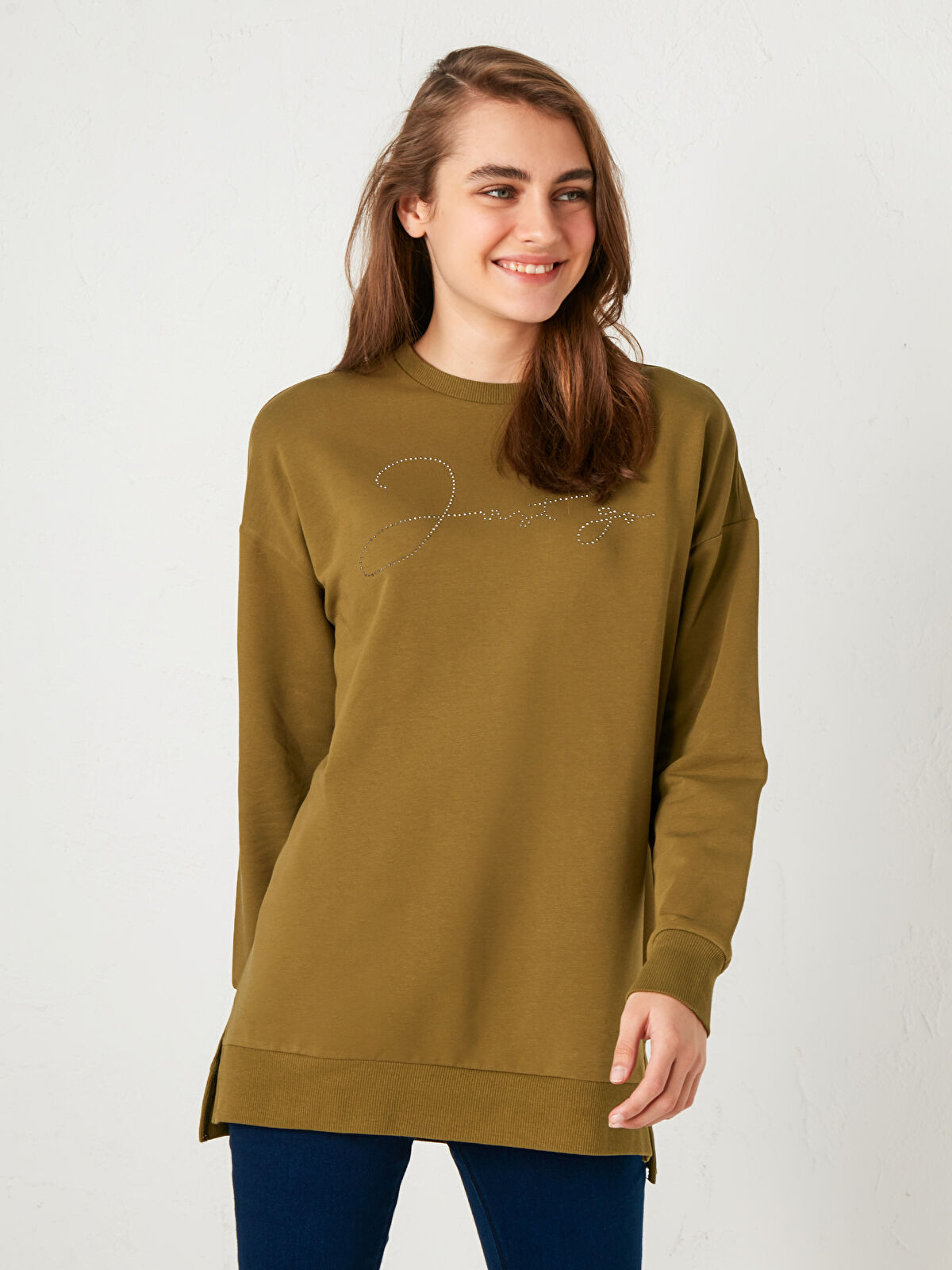 Baskı Detaylı Pamuklu Sweatshirt Baskı Detaylı Pamuklu Sweatshirt