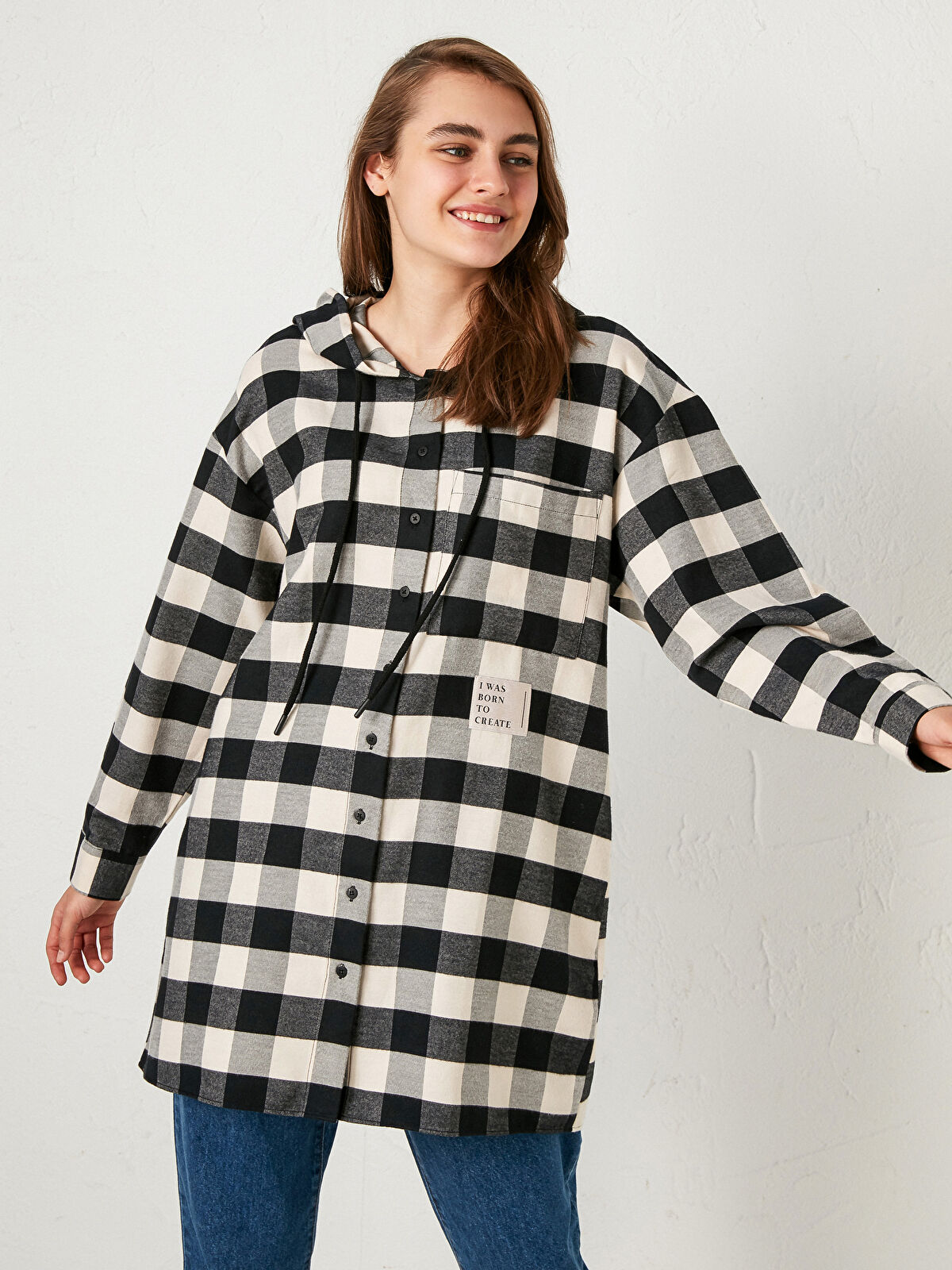 Kapüşonlu Oversize Ekose Tunik Kapüşonlu Oversize Ekose Tunik