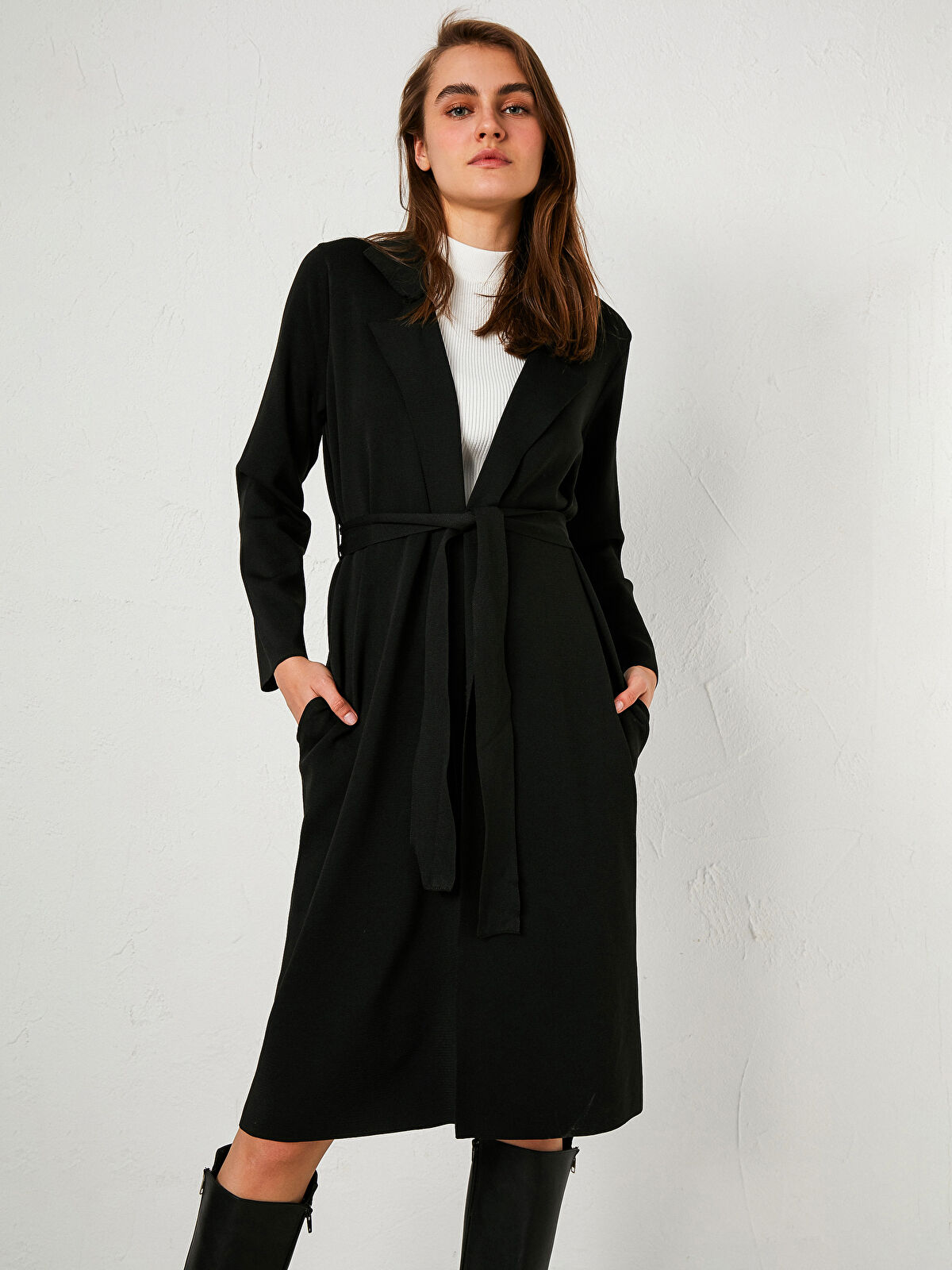 Kuşaklı Uzun Triko Hırka