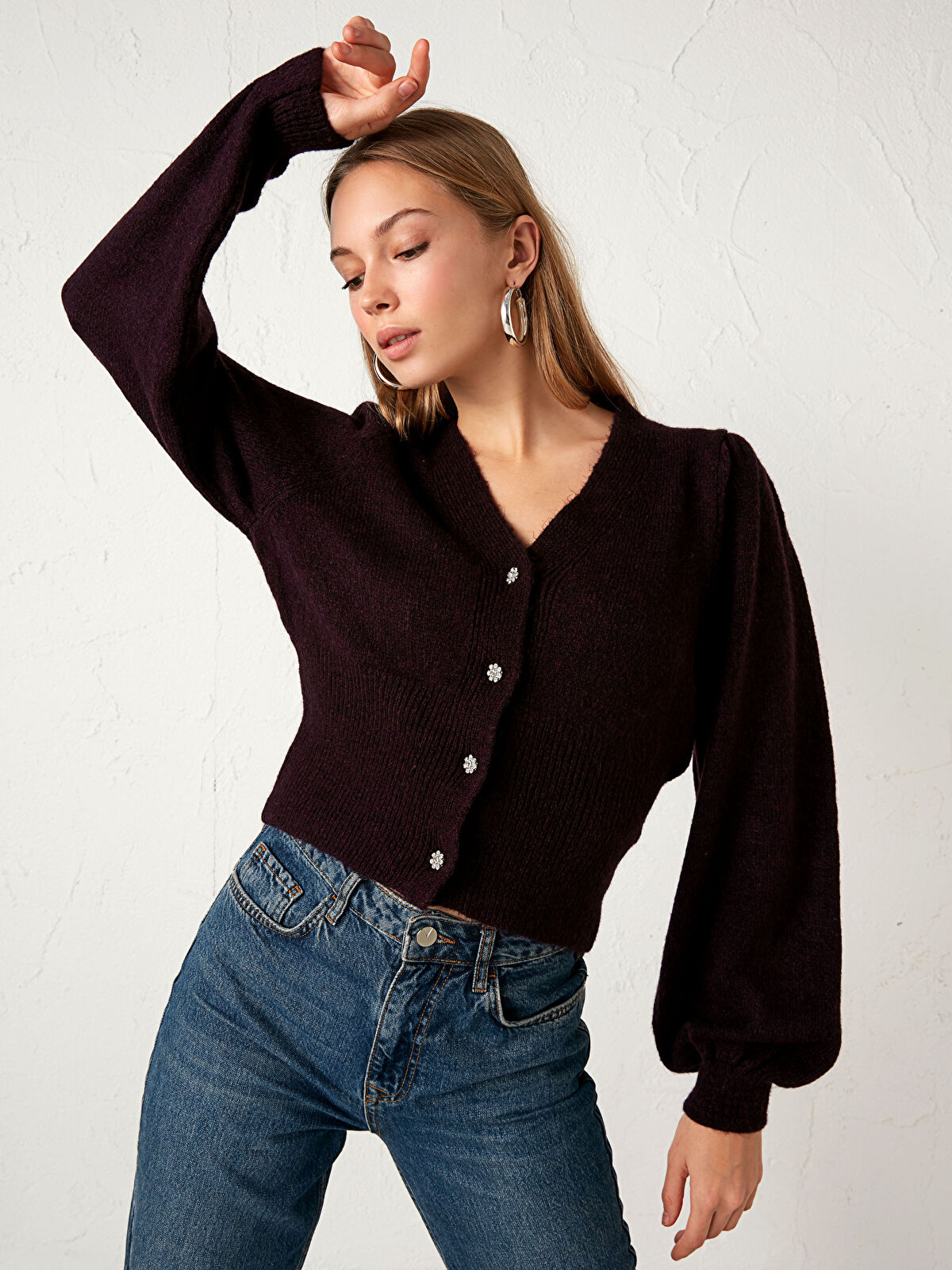 Geniş Kollu V yaka Triko Hırka