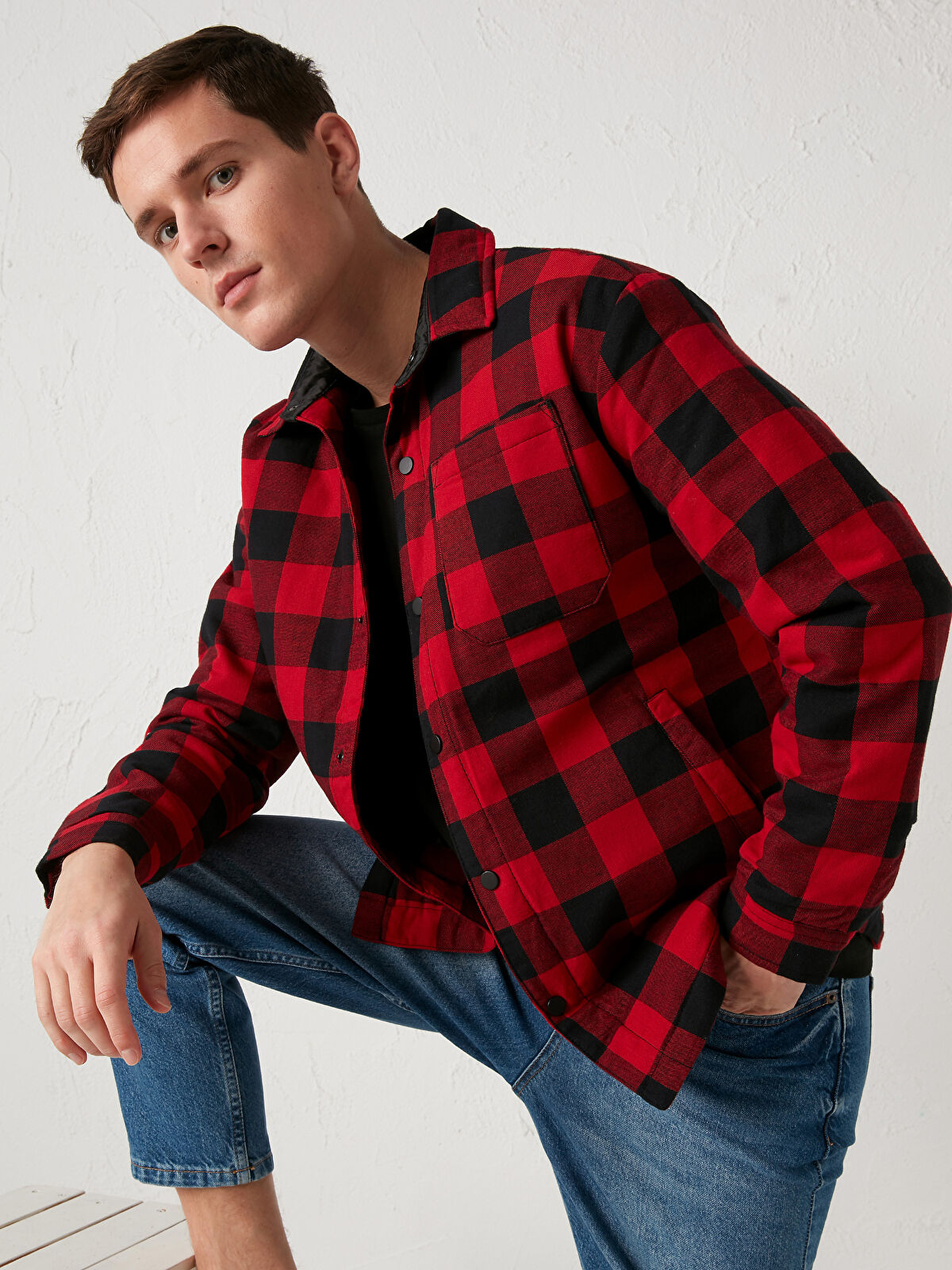 LCW CASUAL Rahat Kalıp Ekose İnce Mont